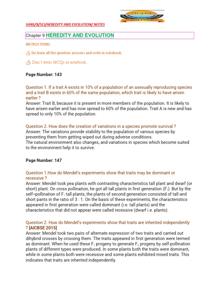 Understanding Heredity and Evolution through Detailed Notes and Example ...