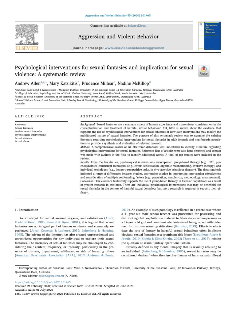 Allen, Et Al. (2020) - Psychological Interventions For Sexual Fantasies ...