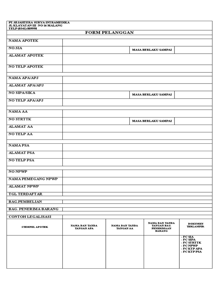 Form Pelanggan | PDF