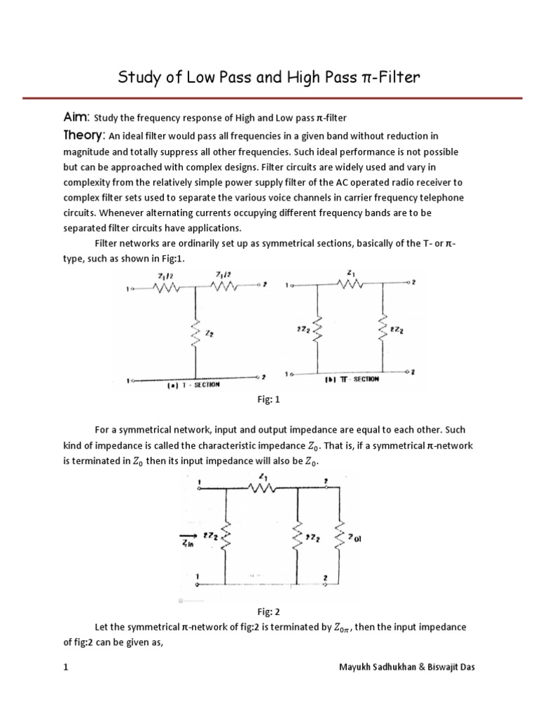 Low Pass & High Pass Pi Section Filter Lab Manual | PDF | Electronic ...