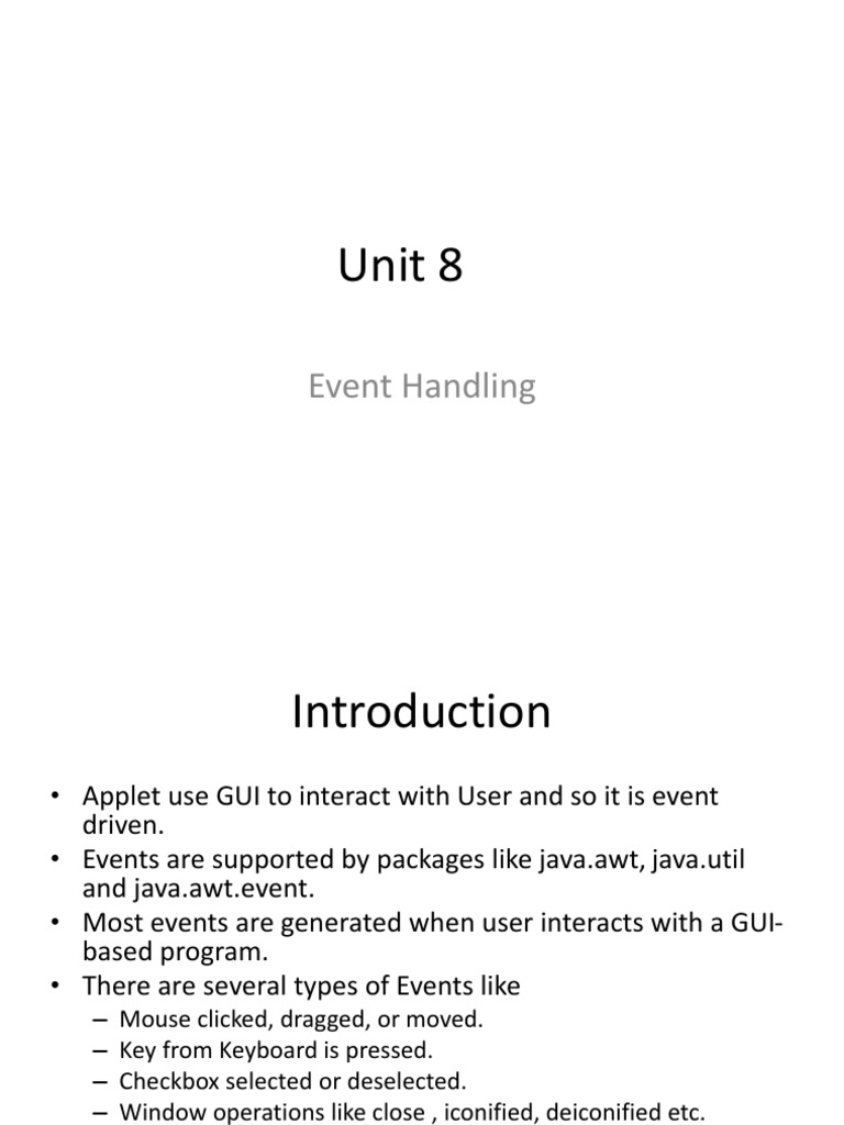 Unit 8 Event Handling | PDF | Class (Computer Programming) | Window (Computing)