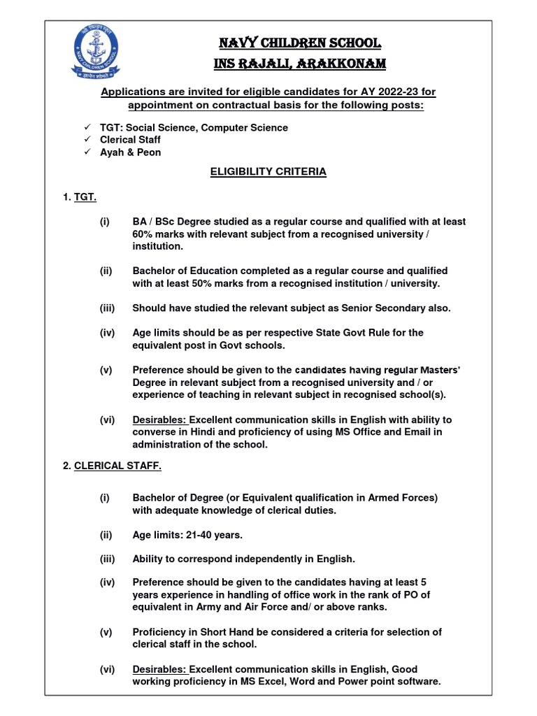 Navy Children School Ins Rajali, Arakkonam | PDF | Bachelor's Degree ...