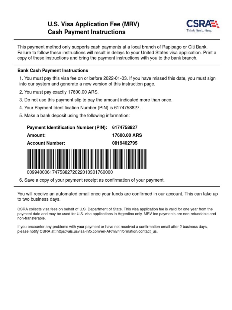 Instrucciones detalladas para el pago en efectivo de la tasa de ...