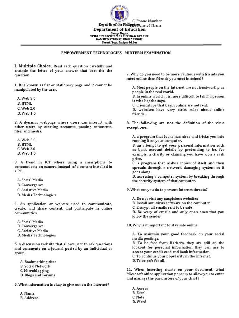 Gamut National High School Midterm Examination on Empowerment ...