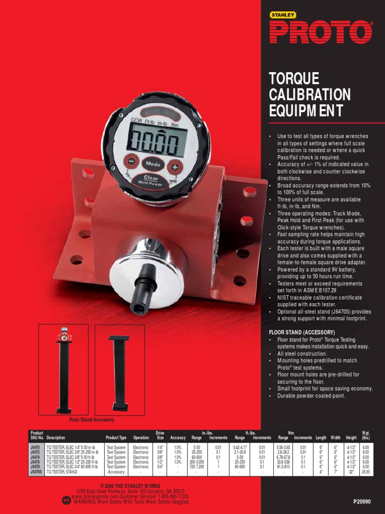 j6476 - Proto Torque Calibration Equipment | PDF | Calibration | Metrology