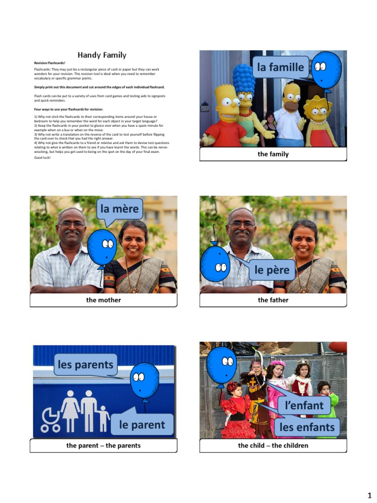 French Flashcards Family | PDF | Flashcard | Learning