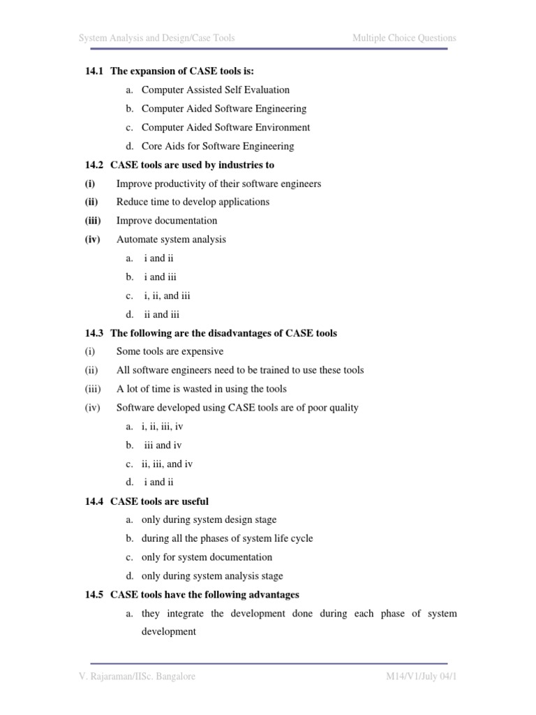 14.1 The Expansion of CASE Tools Is:: System Analysis and Design/Case ...