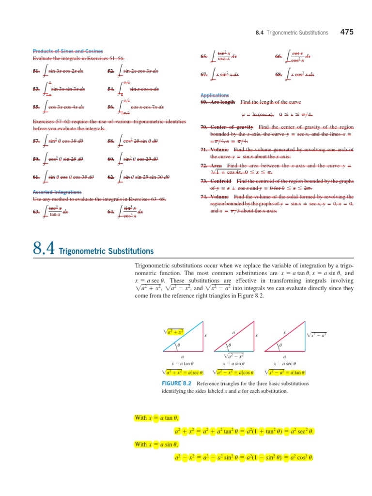 8 4 Trigonometric Substitutions Pdf Trigonometric Functions Sine