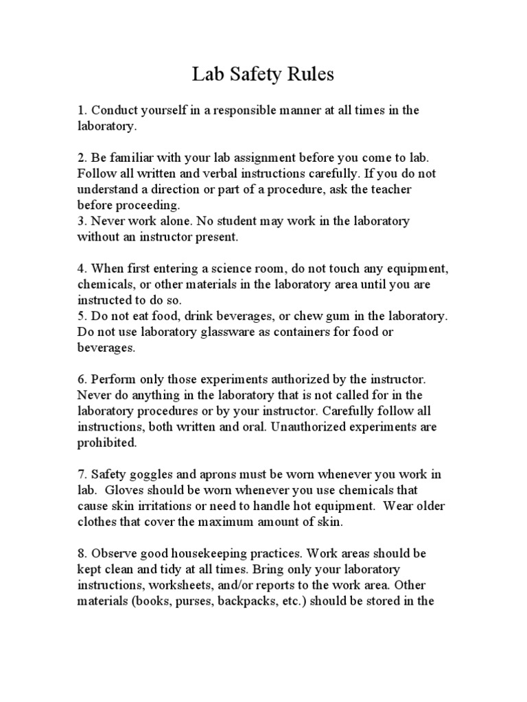 Lab Safety Rules | PDF | Sink | Laboratories