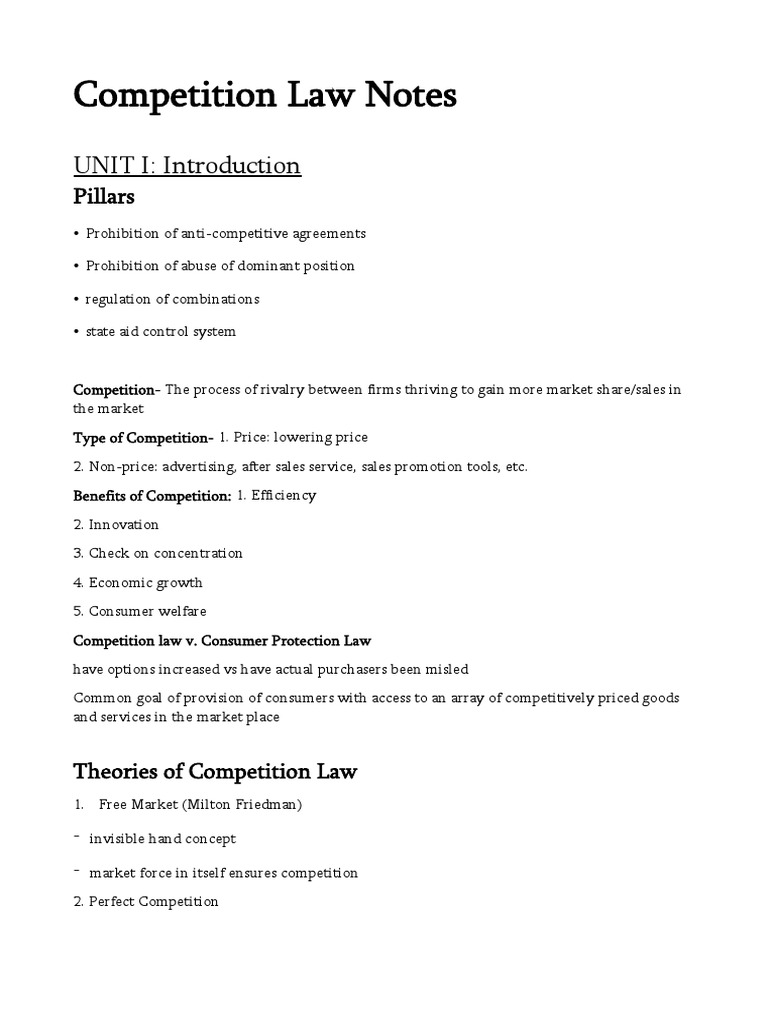 Competition Law Notes: UNIT I: Introduction | PDF | Competition Law ...