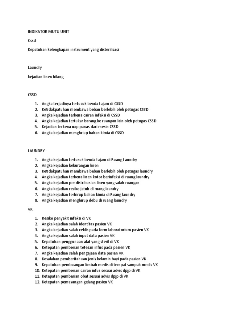 Indikator Mutu Unit | PDF