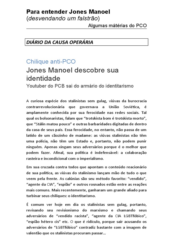 Para Entender Jones Manoel | PDF | Luiz Inácio Lula da Silva | Marxismo