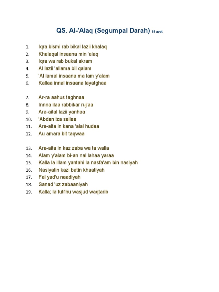 QS. Al-'Alaq: Key Verses Explained | PDF | Foreign Language Studies ...