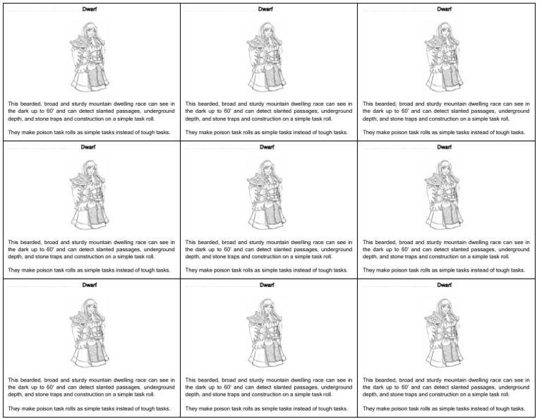 CARD Dwarf Female | PDF | Dwarf (Dungeons & Dragons) | D20 System