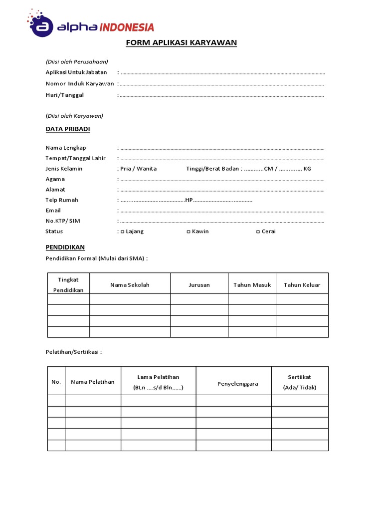 Form Aplikasi Karyawan | PDF