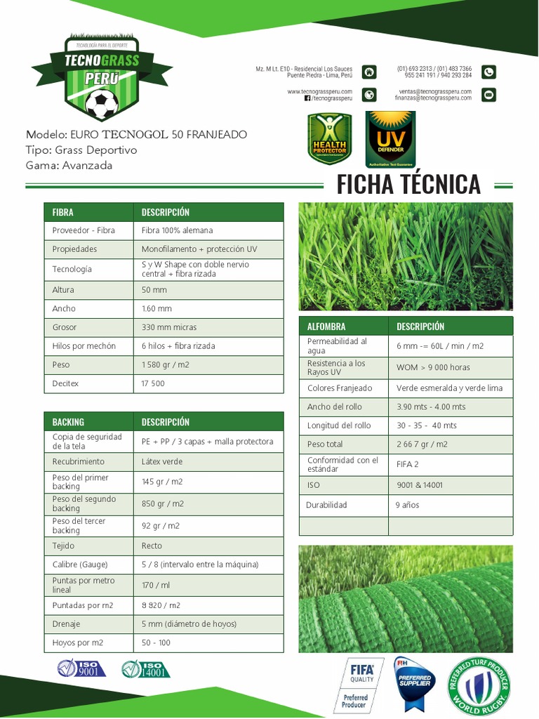 Ficha Tecnica Grass Euro Tecnogol 50 | PDF