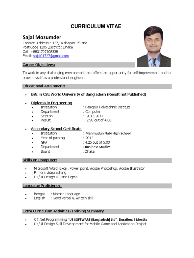 Sajal Mozumder CV: CSE Skills & Experience | PDF | Bangladesh | Software