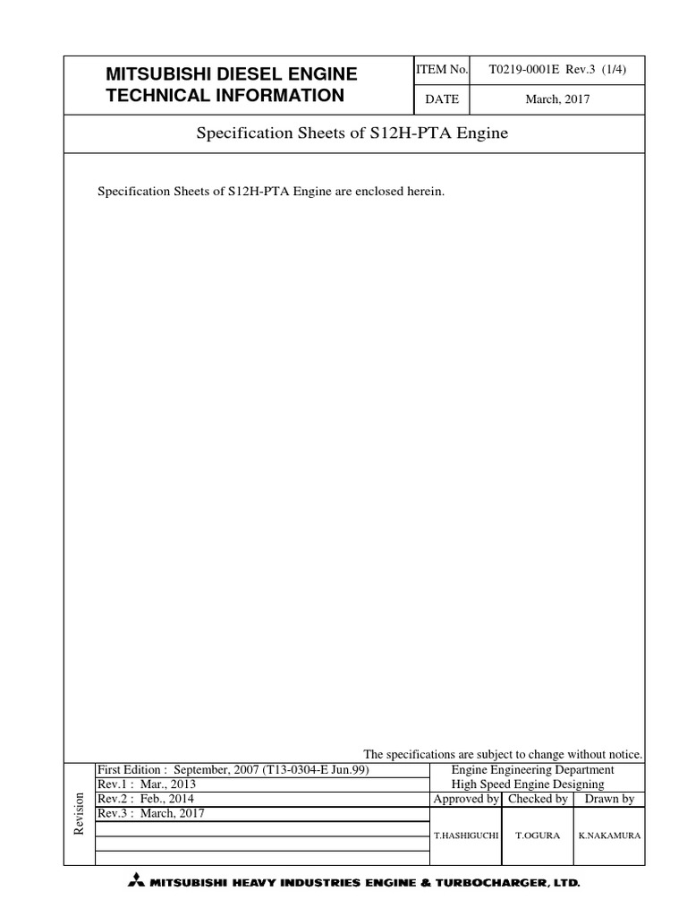Mitsubishi Diesel Engine Technical Information: Specification Sheets of ...
