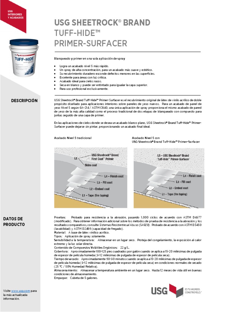 USG SHEETROCK® BRAND TUFF-HIDE PRIMER SURFACER-es | PDF | Pintura ...
