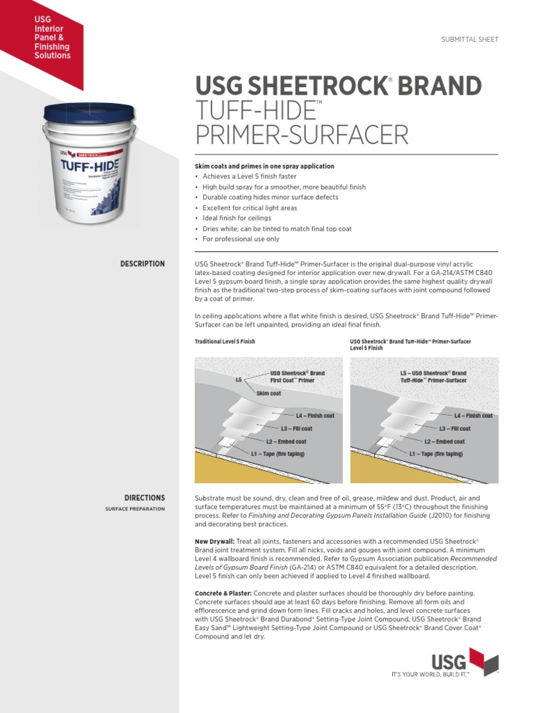 Usg Sheetrock® Brand Tuff-Hide Primer Surfacer | PDF | Drywall | Materials