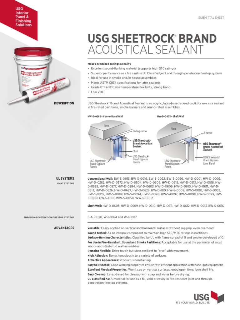 Usg Sheetrock® Brand Acoustical Sealant | PDF | Drywall | Wall