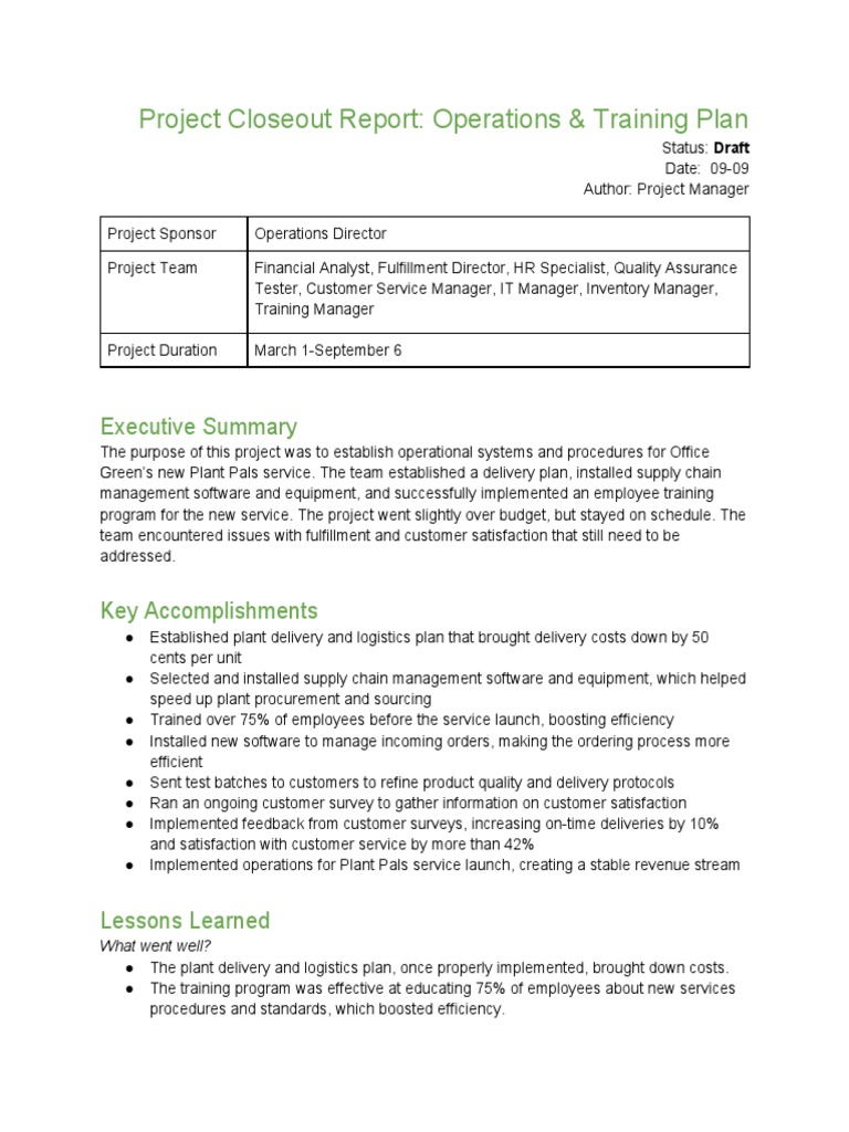 Activity Exemplar - Project Closeout Report | PDF | Logistics | Supply ...