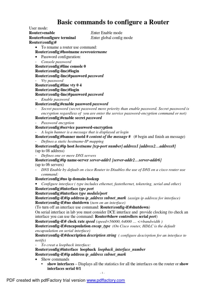 Basic Commands | PDF | Router (Computing) | Ip Address