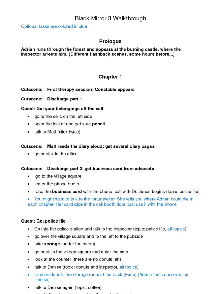 Black Mirror 3 Walkthrough: Prologue | PDF | Leisure | Nature