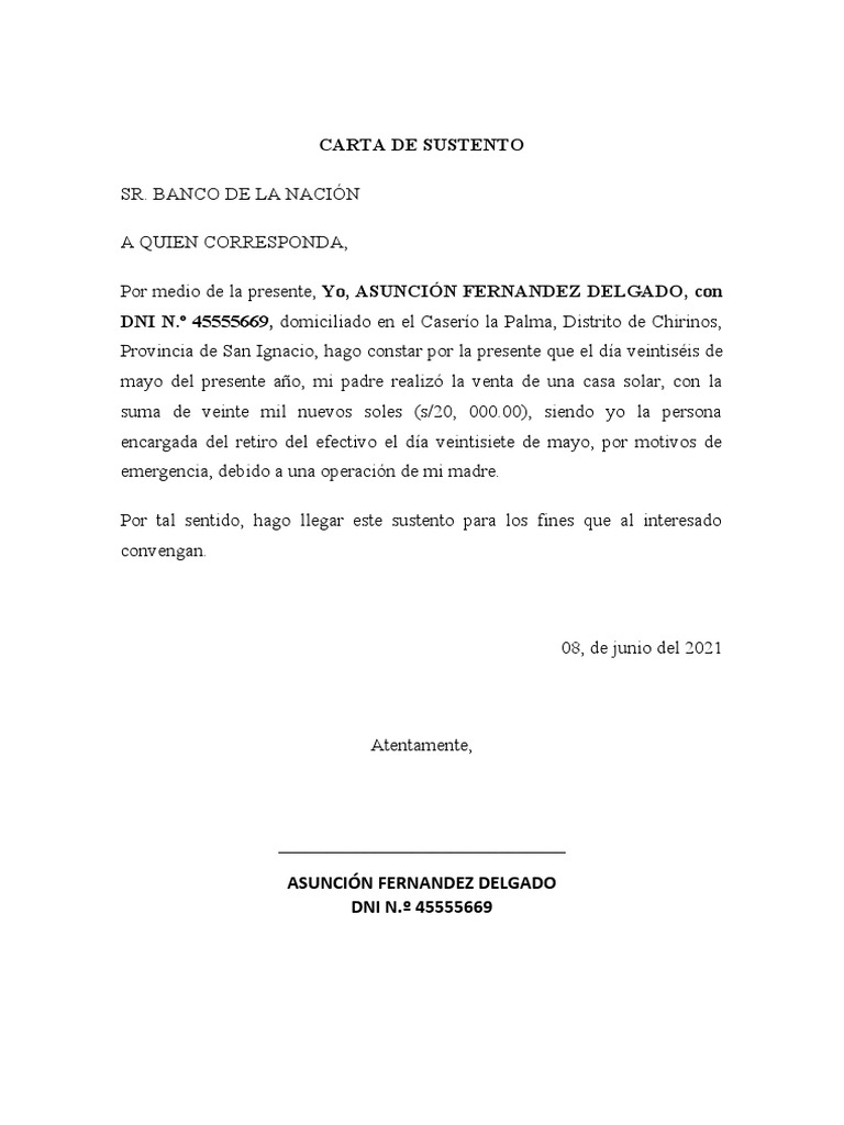 Carta de Sustento | PDF