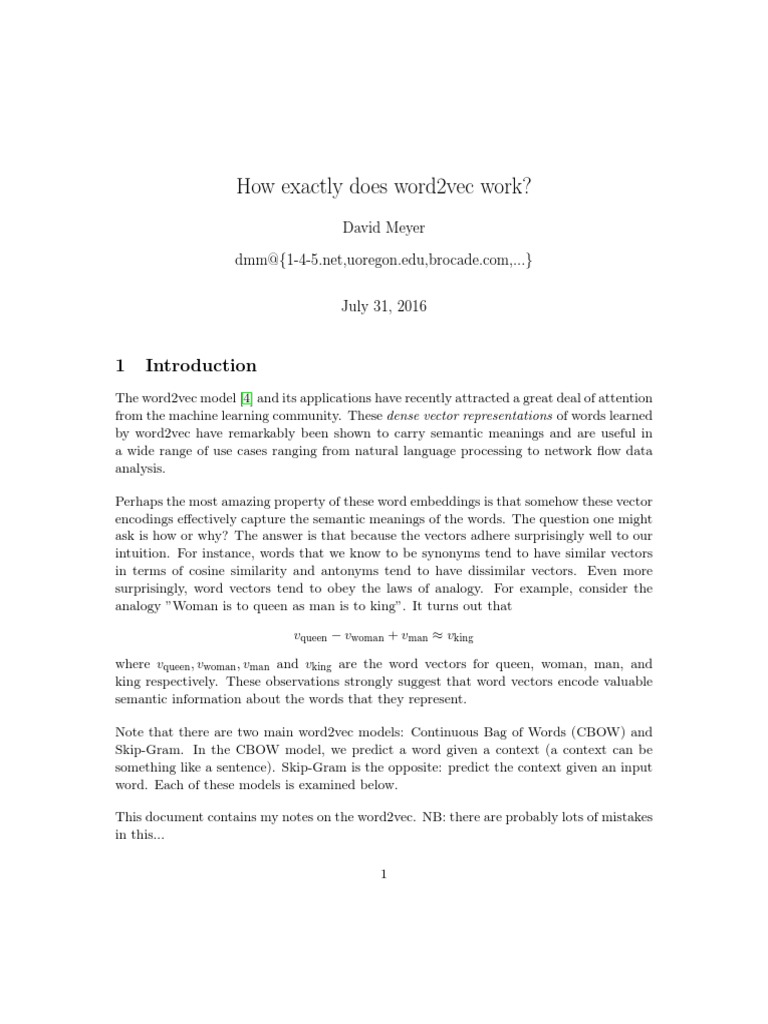 How Exactly Does Word2vec Work?: David Meyer | PDF | Estimation Theory ...