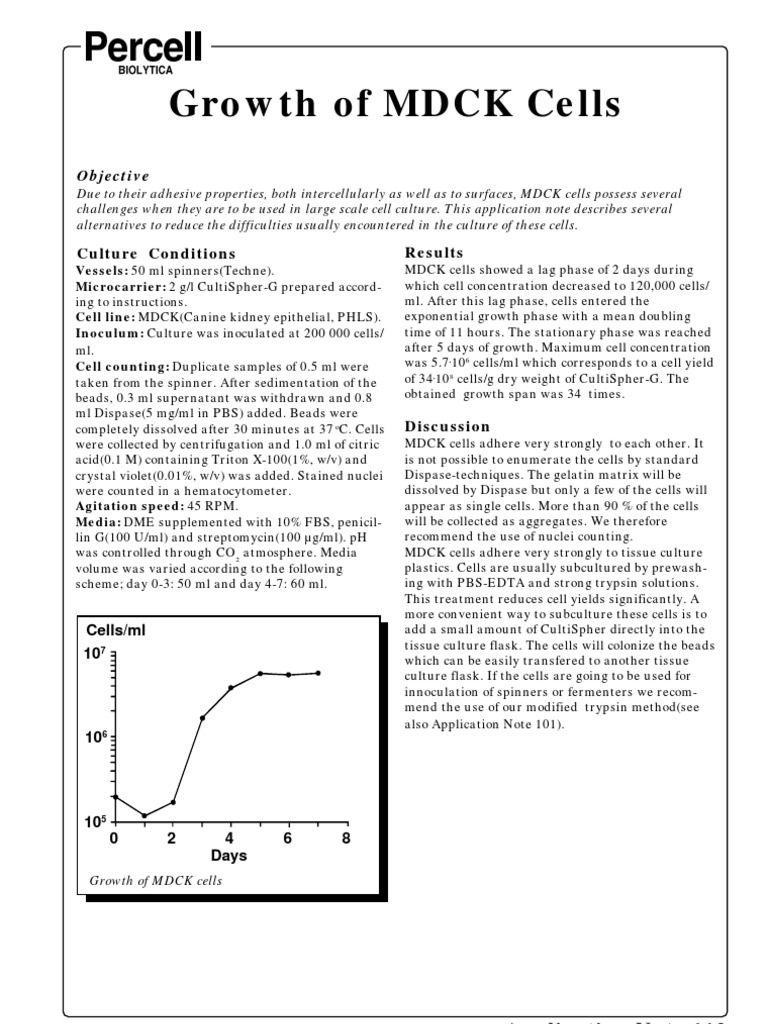 MDCK Cell Culture and Doubling Time | PDF | Cell Culture | Chemistry