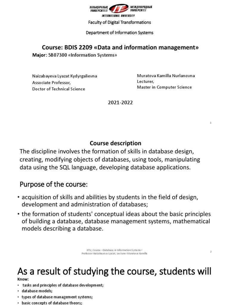 Database Management Course Overview | PDF | Databases | Sql