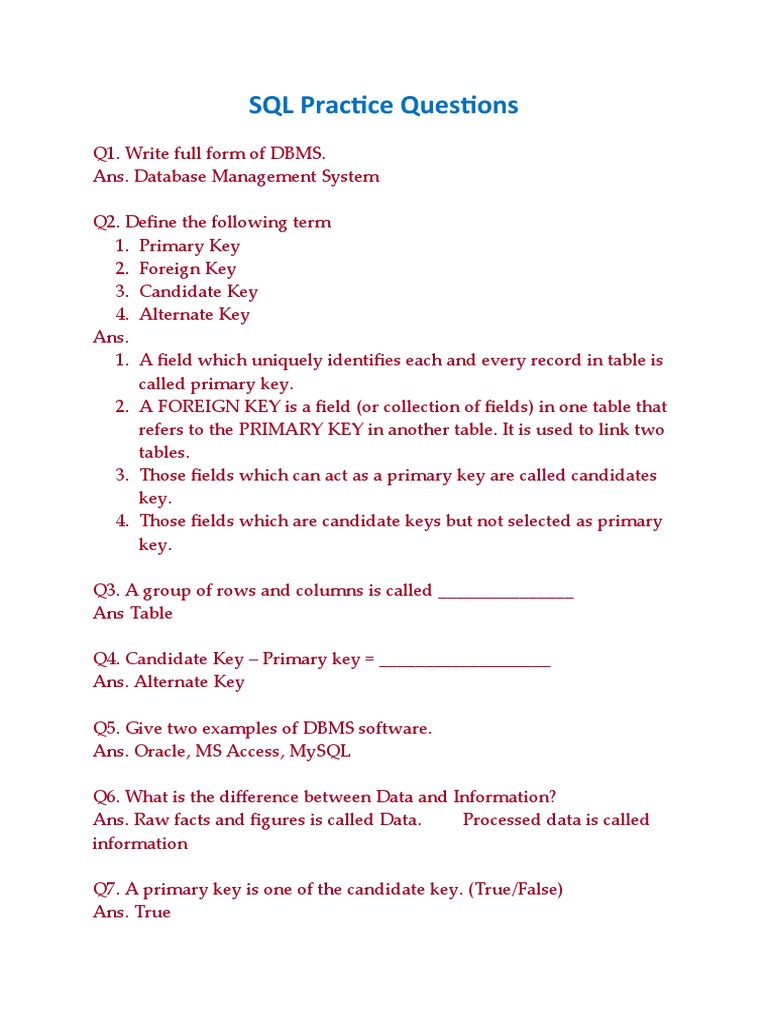 SQL Practice Questions | PDF | Databases | Table (Database)