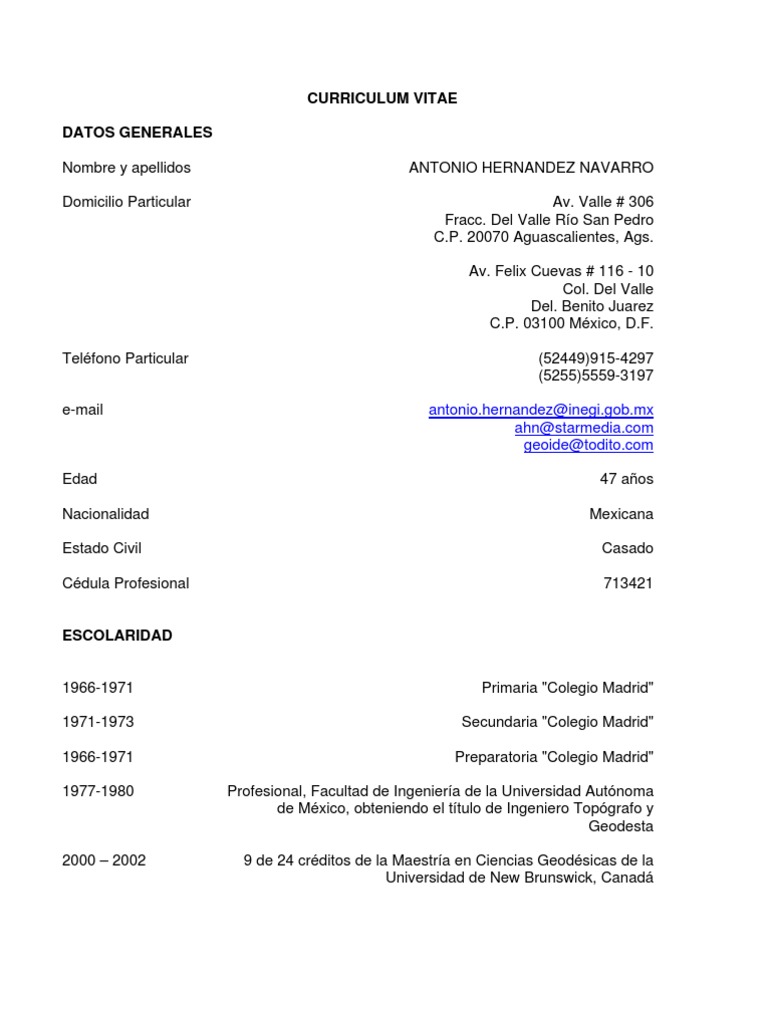 Mexico CV Ing Ahn | PDF | Geodesia | Topografía