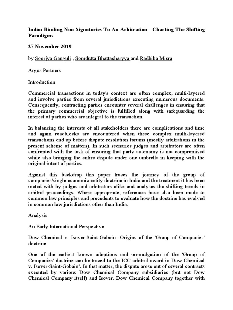 India: Binding Non-Signatories To An Arbitration - Charting The Shifting Paradigms 27 November ...