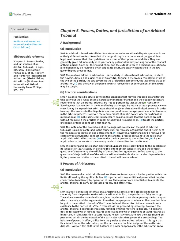 Redfern & Hunter Chapter 5 | PDF | Arbitration | Arbitral Tribunal