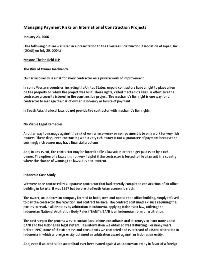 11 Managing Payment Risks On International Construction Projects | PDF ...