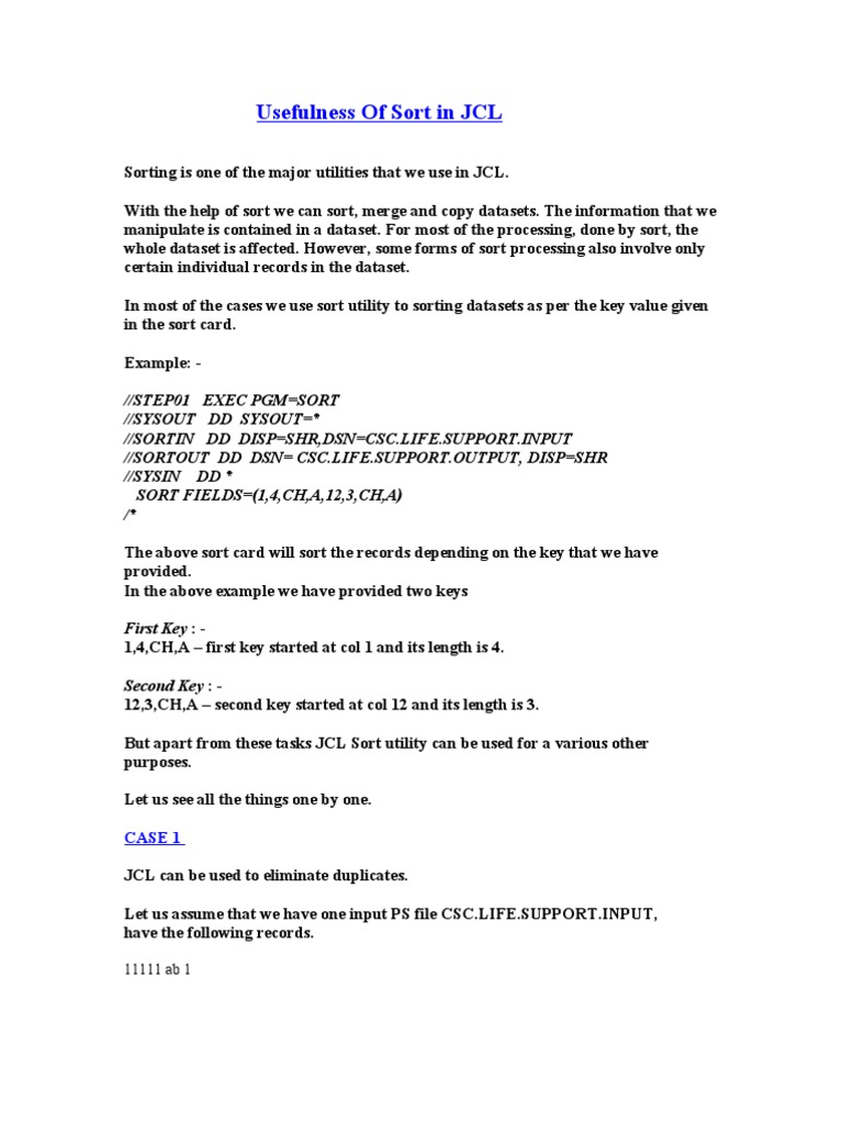 Usefulness of Sort in JCL: Case 1 | PDF | Technology & Engineering