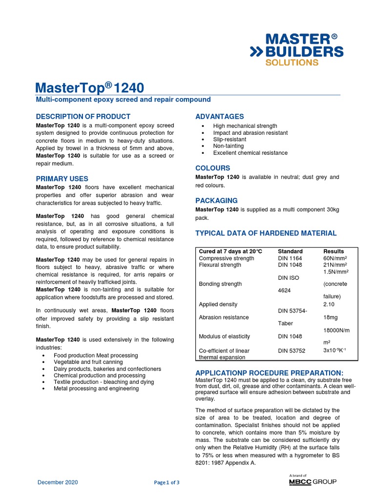 Mastertop 1240 Tds | PDF | Concrete | Epoxy
