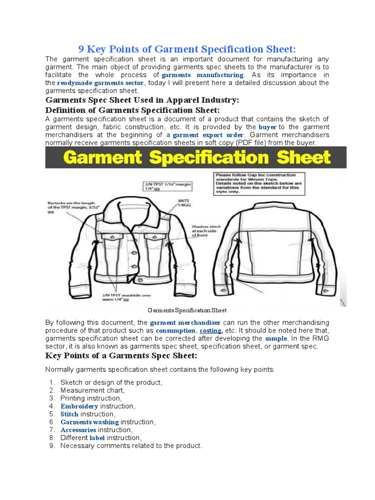 Garment Specification Sheet Overview | PDF | Specification (Technical ...