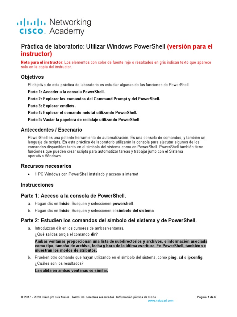 3.3.11 Lab - Using Windows PowerShell - ILM | PDF | Interfaz de línea de comando | Archivo de ...