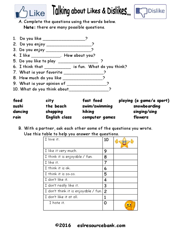 Talking About Likes and Dislikes | PDF