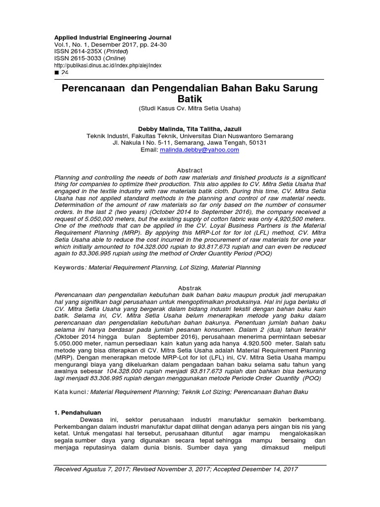 Perencanaan Dan Pengendalian Bahan Baku Sarung | PDF