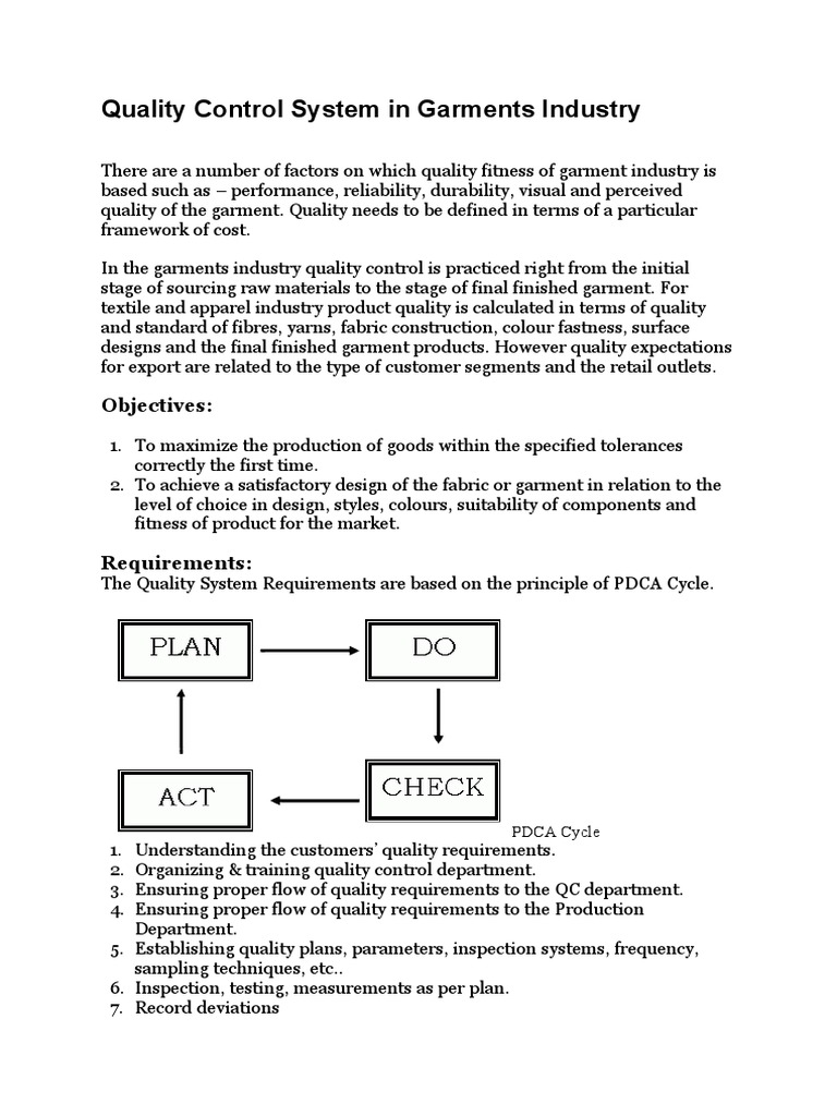 Quality Control System in Garments Industry - Textile Learner | PDF ...
