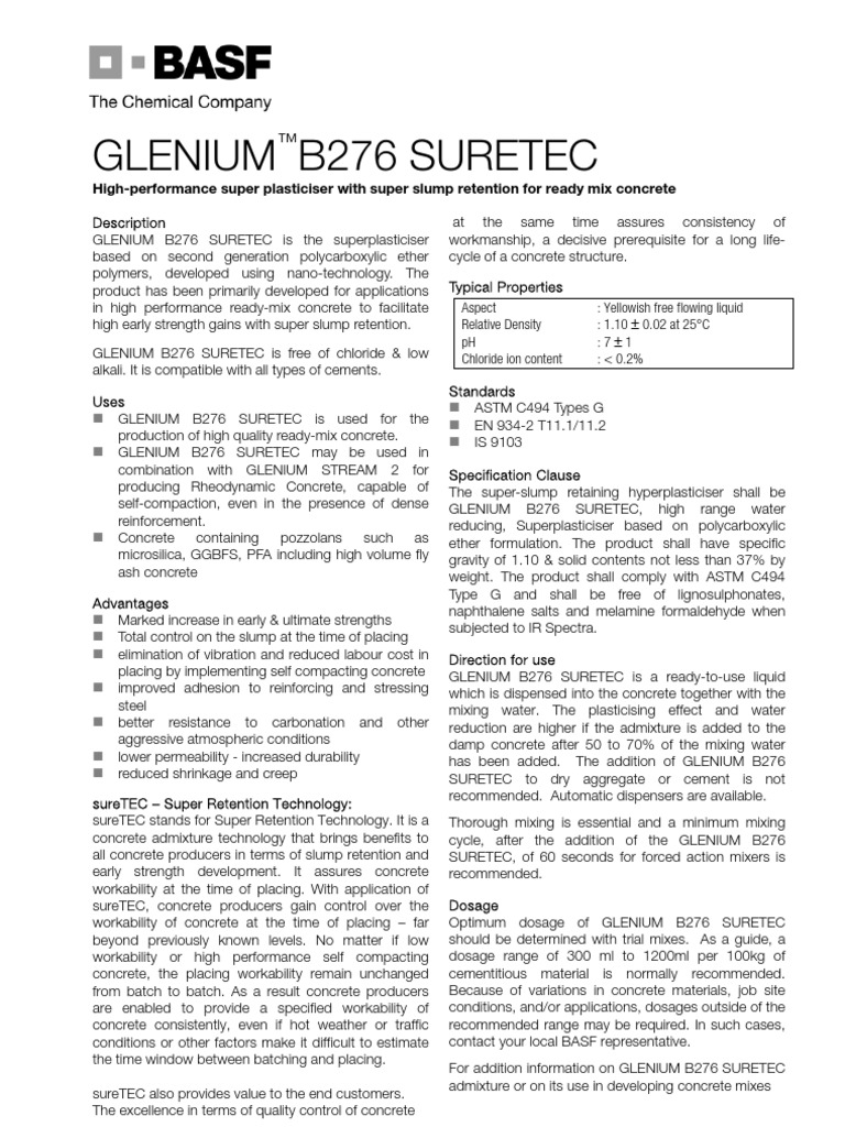 Glenium b276 Suretec v1 | PDF | Concrete | Structural Engineering