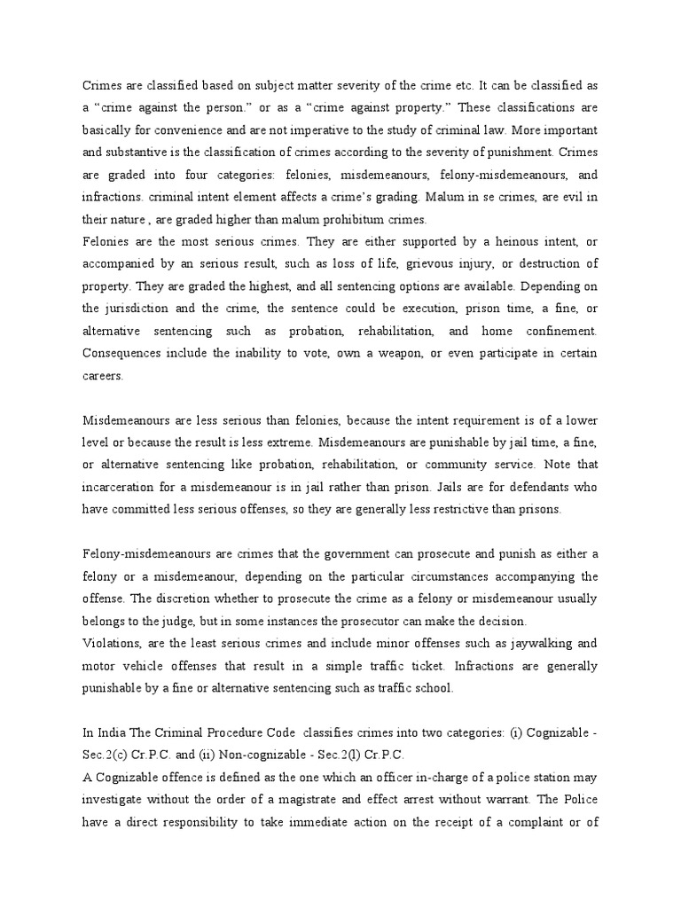 Classifying Crimes by Severity and Intent: A Comparison of the United ...