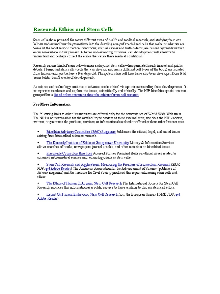 Research Ethics and Stem Cells | PDF | Stem Cell | Embryonic Stem Cell
