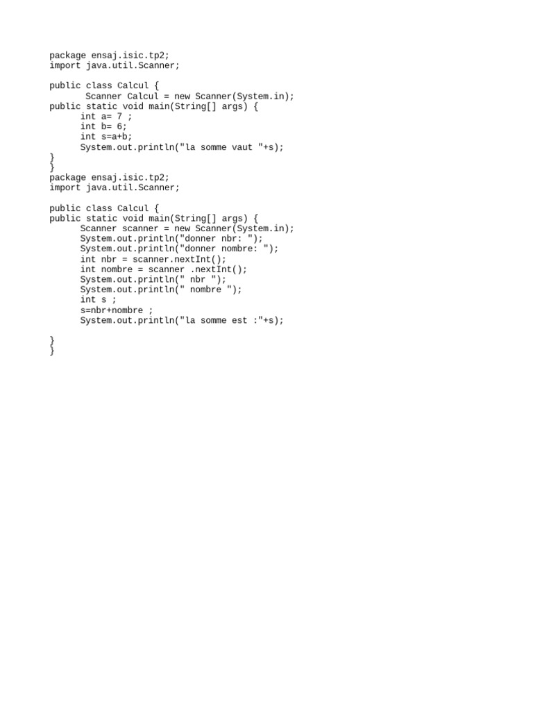 Exemples de code Java pour somme | PDF