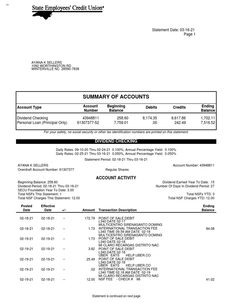 Statement Ncsecu | PDF | Financial Transaction | Debit Card