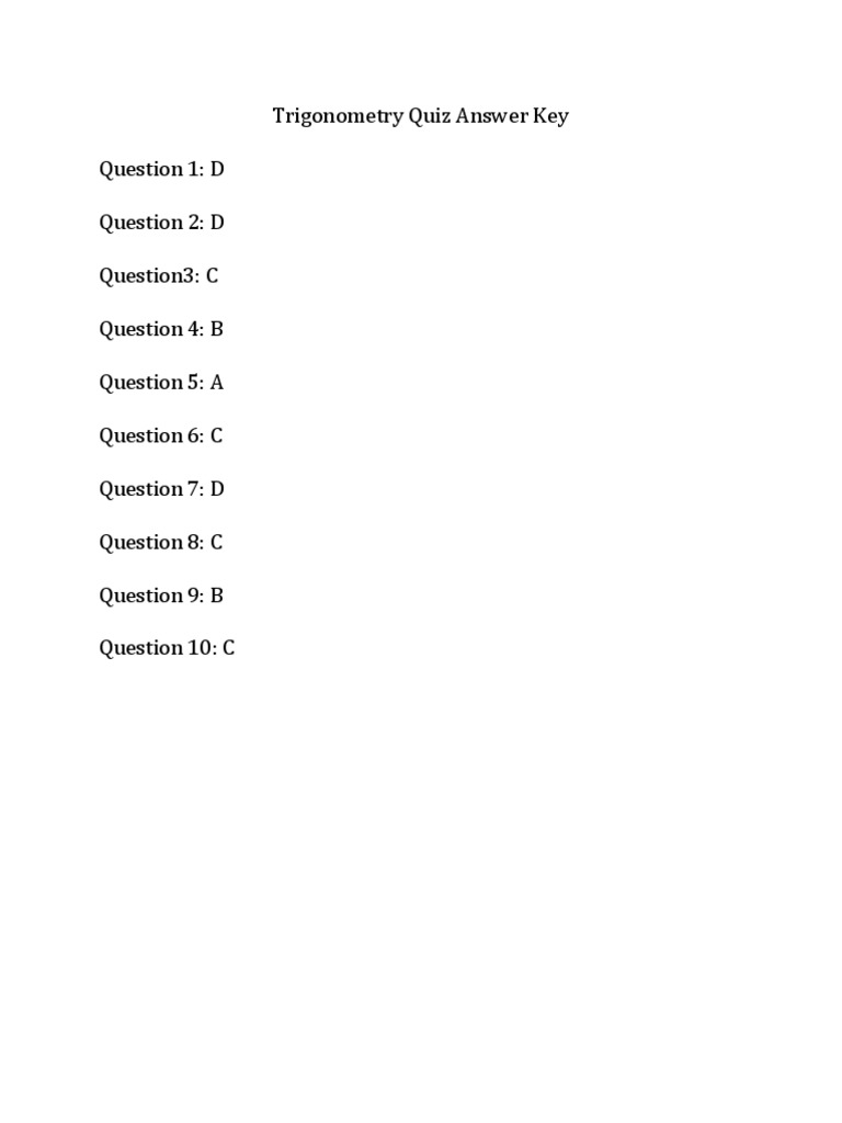 Trigonometry Quiz Answer Key | PDF